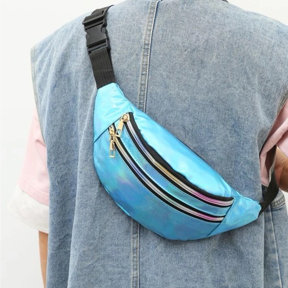 unb | Bags | Holographic Blue Fanny Pack Nwt | Poshmark